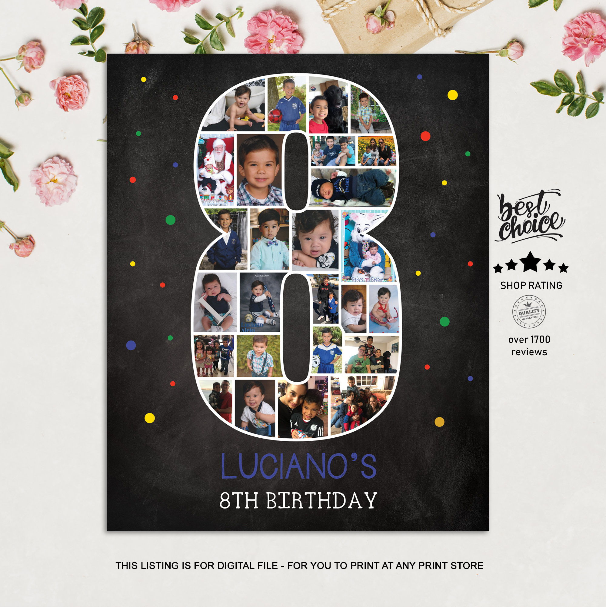 8th Birthday Chalkboard Collage Sign Eight Birthday | Etsy