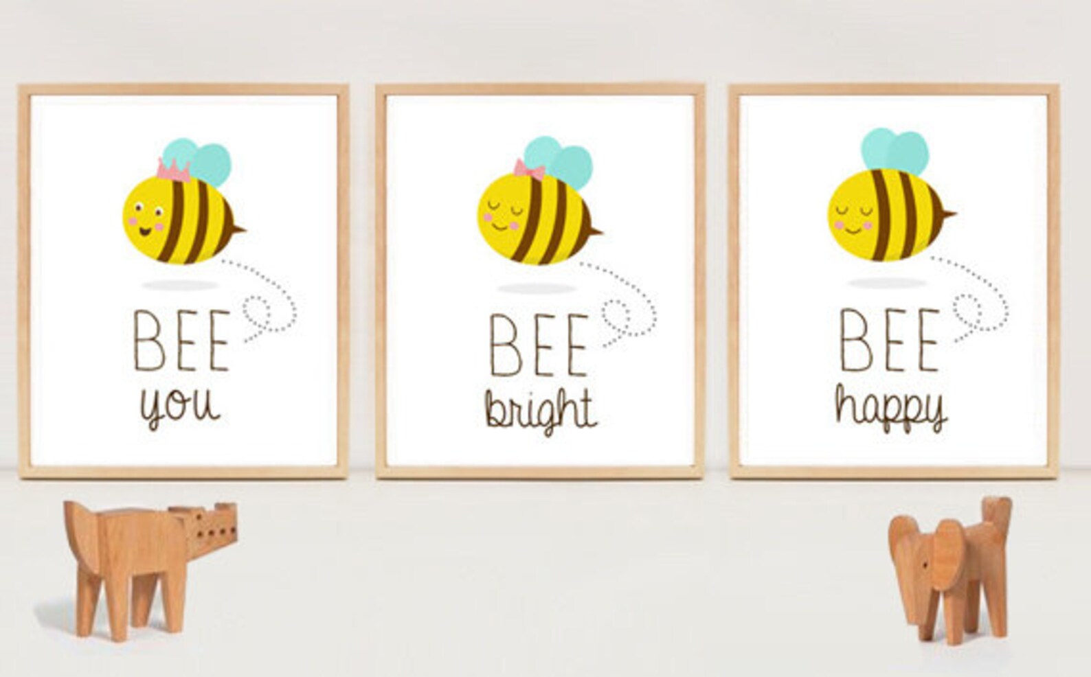 Bee Happy Nursery Wall Art Poster Be Happy Inspirational | Etsy
