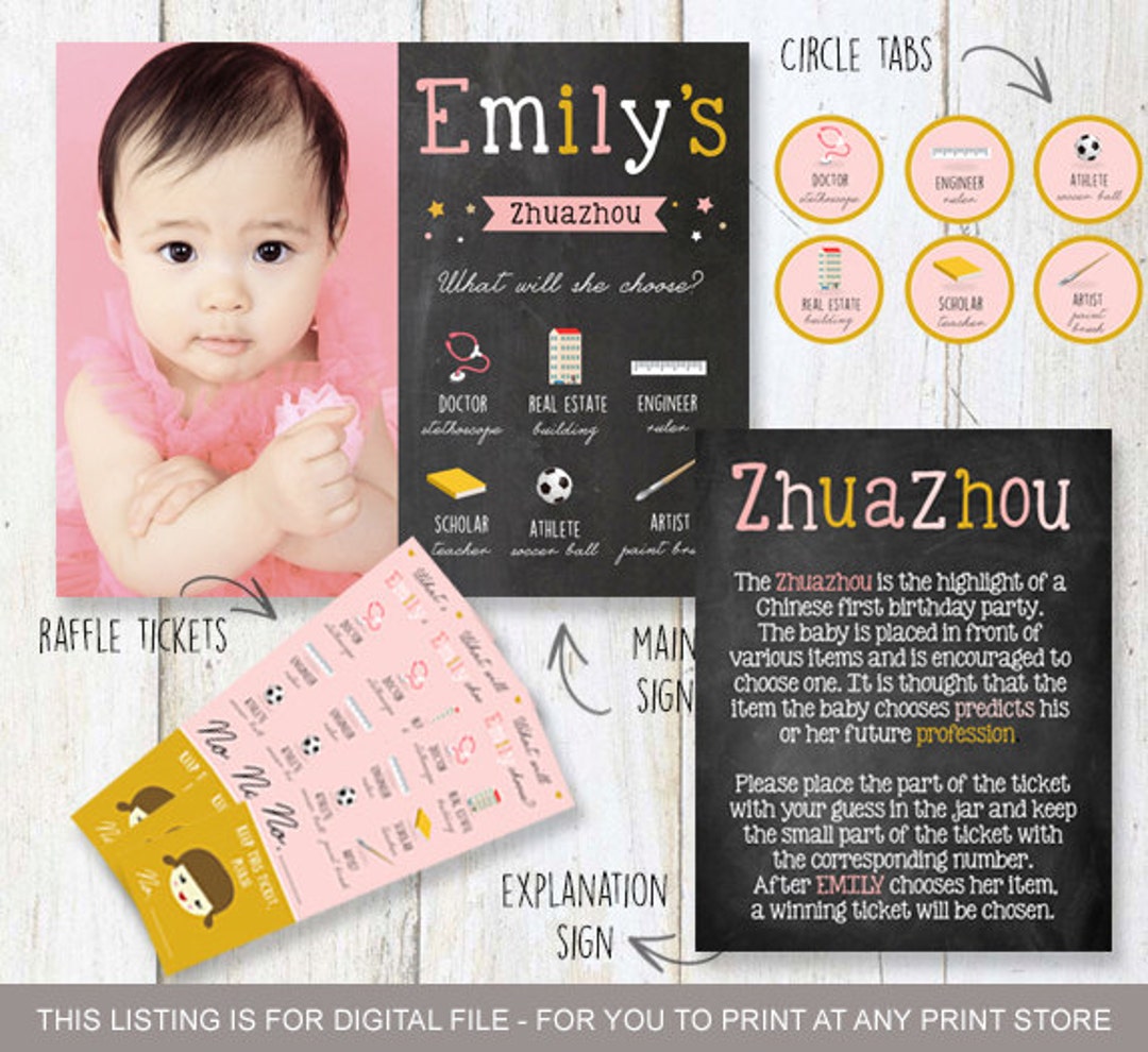 Custom Zhua Zhou 1st Birthday Sign – Soft Pink Poster (digital File) - Etsy