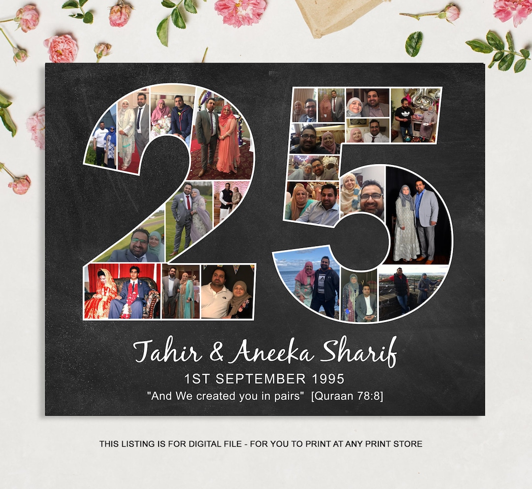 Photo Collage 25th Anniversary Gift for Wife Husband Daughter Son ...