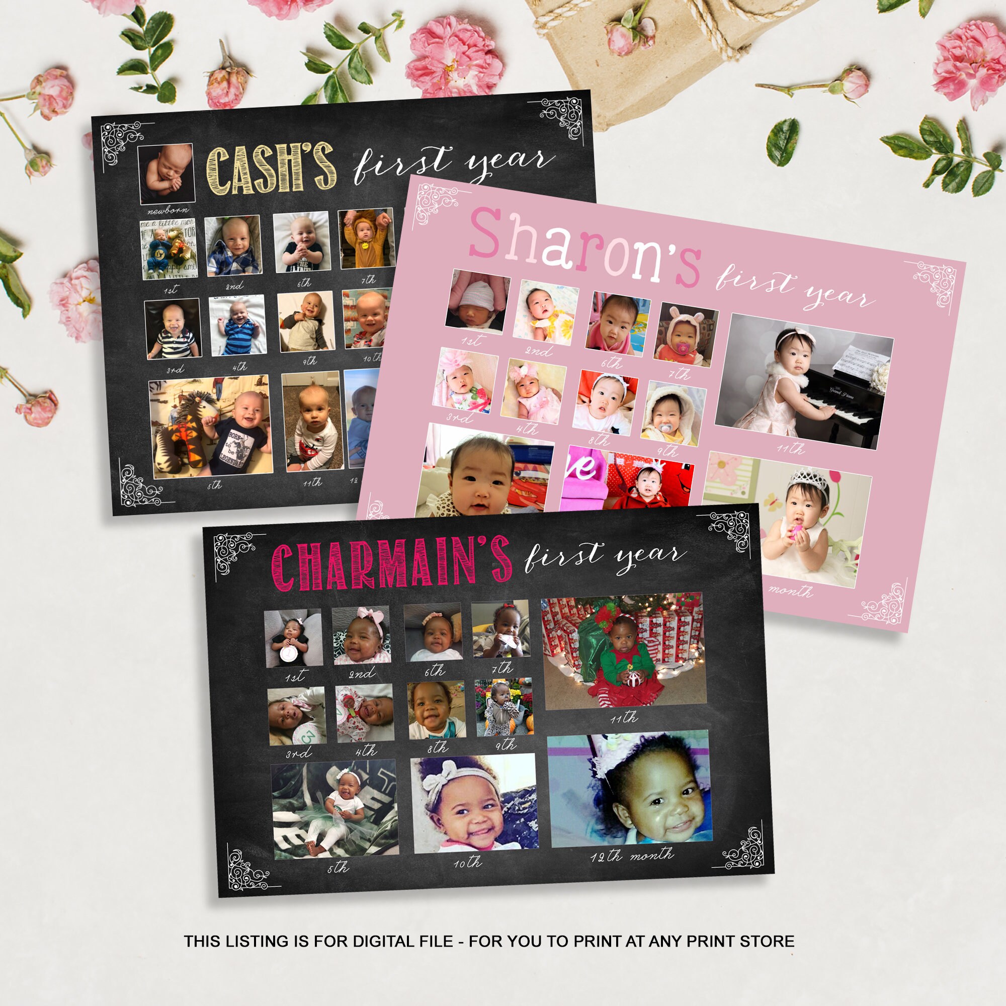 Baby Boy First Year Birthday Collage Sign Custom 1st | Etsy