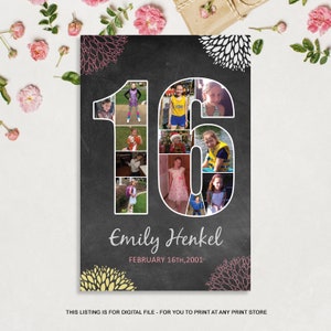 7th Birthday Chalkboard Collage Sign for Boys and Girls - Photo Collage ...