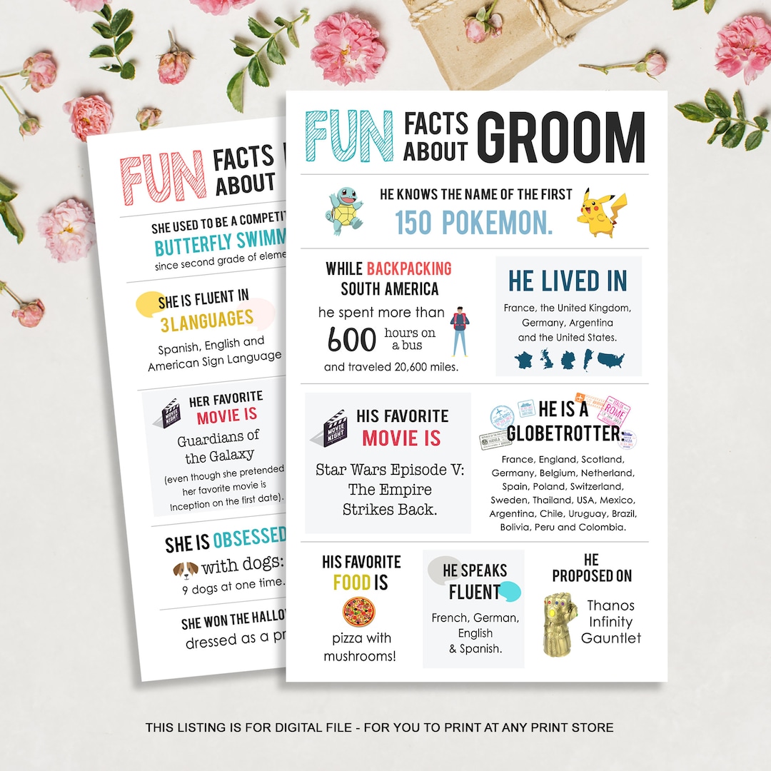 Personalized Infographic Fun Facts About Groom Sign - Bachelorette and ...