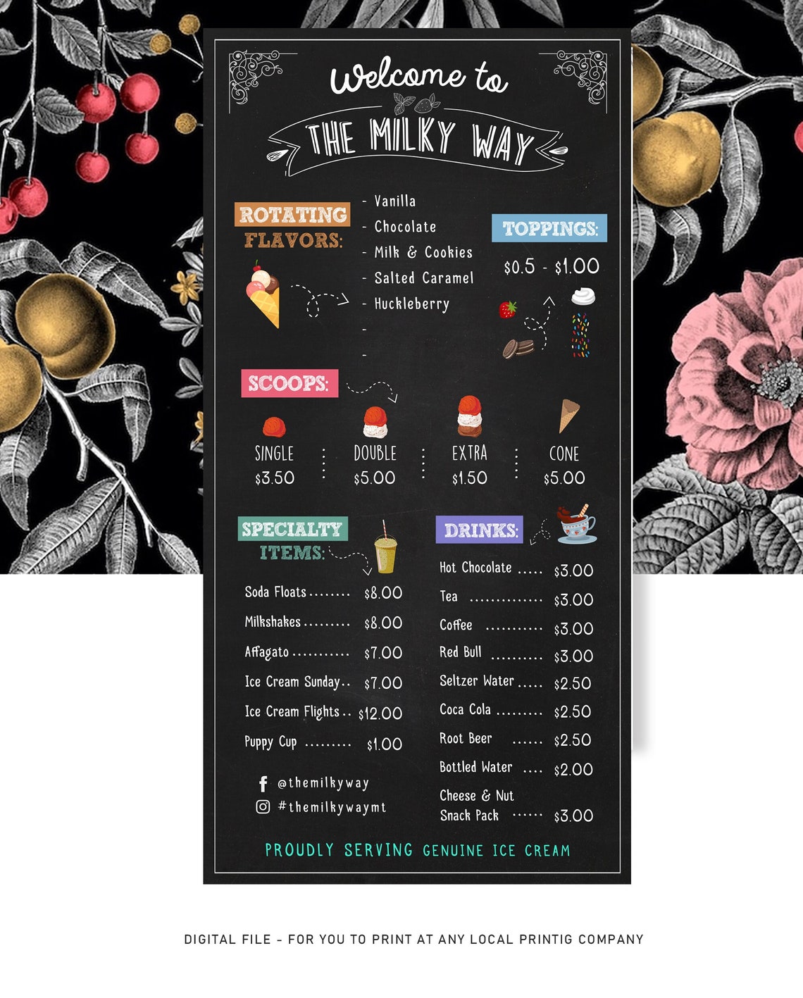 Chalkboard Crape Menu Sign - Personalized Party Wedding Food Ice Cream ...