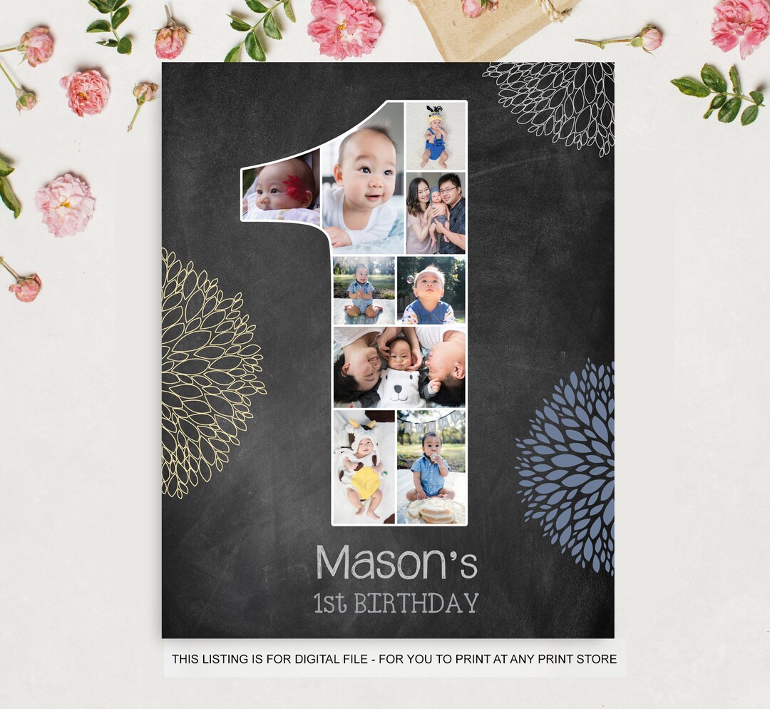 Boys or Girls First Birthday Photo Backdrop Board 1st Birthday Number ...