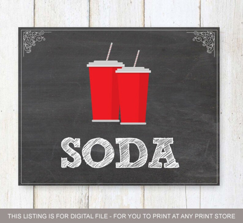 Soda Bar Sign INSTANT DOWNLOAD 11x14 Inches DIY Wedding | Etsy