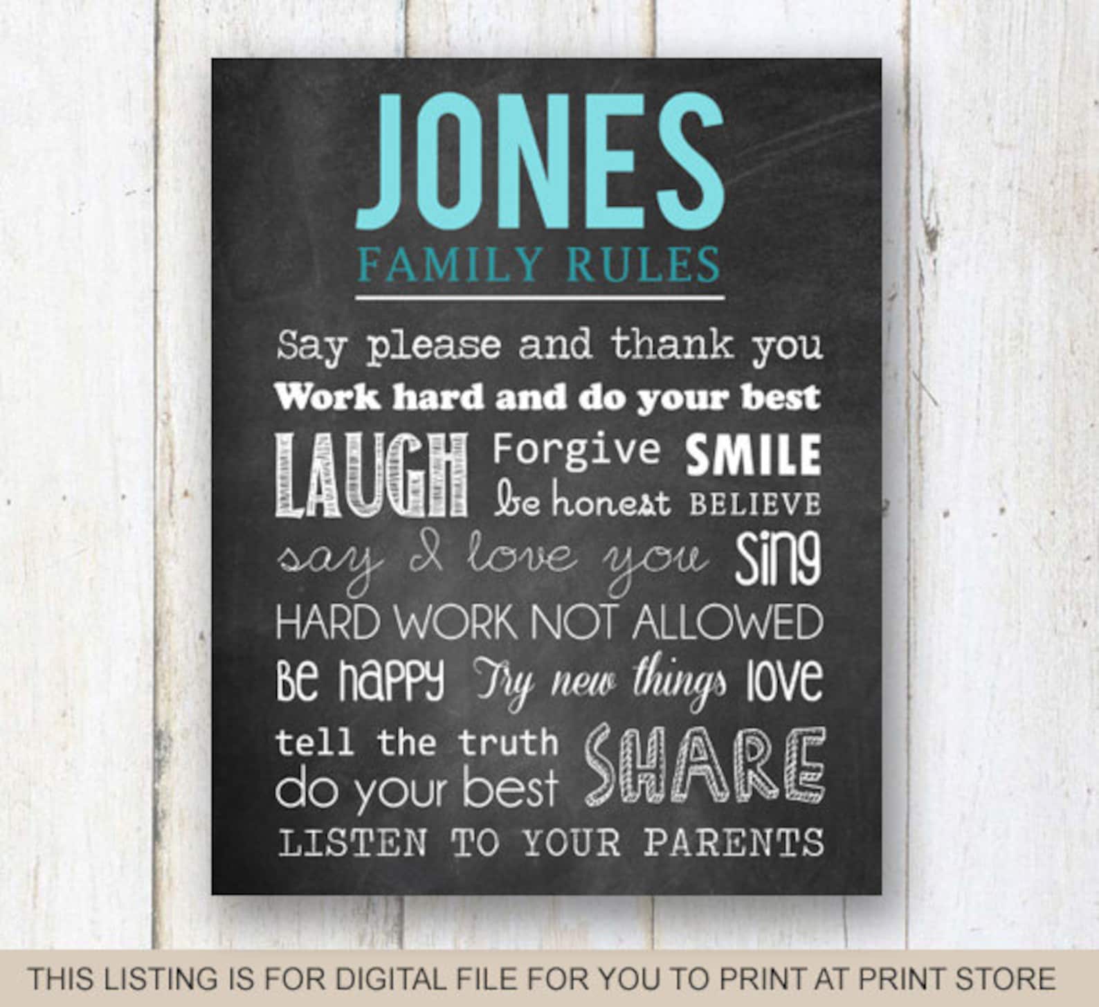 Chalkboard Family Rules Sign Custom Family Rules Sign Wall | Etsy