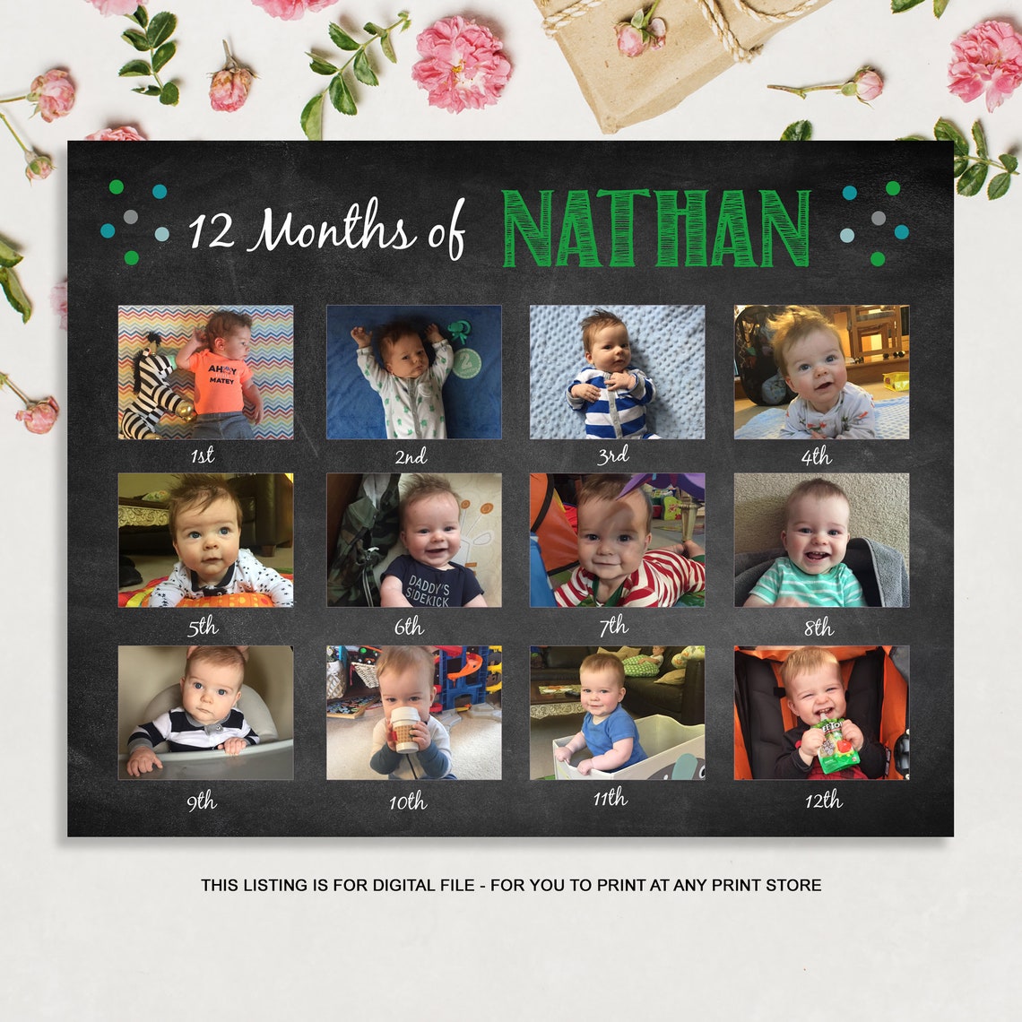LARGE First 12 months Baby picture collage board Baby's | Etsy