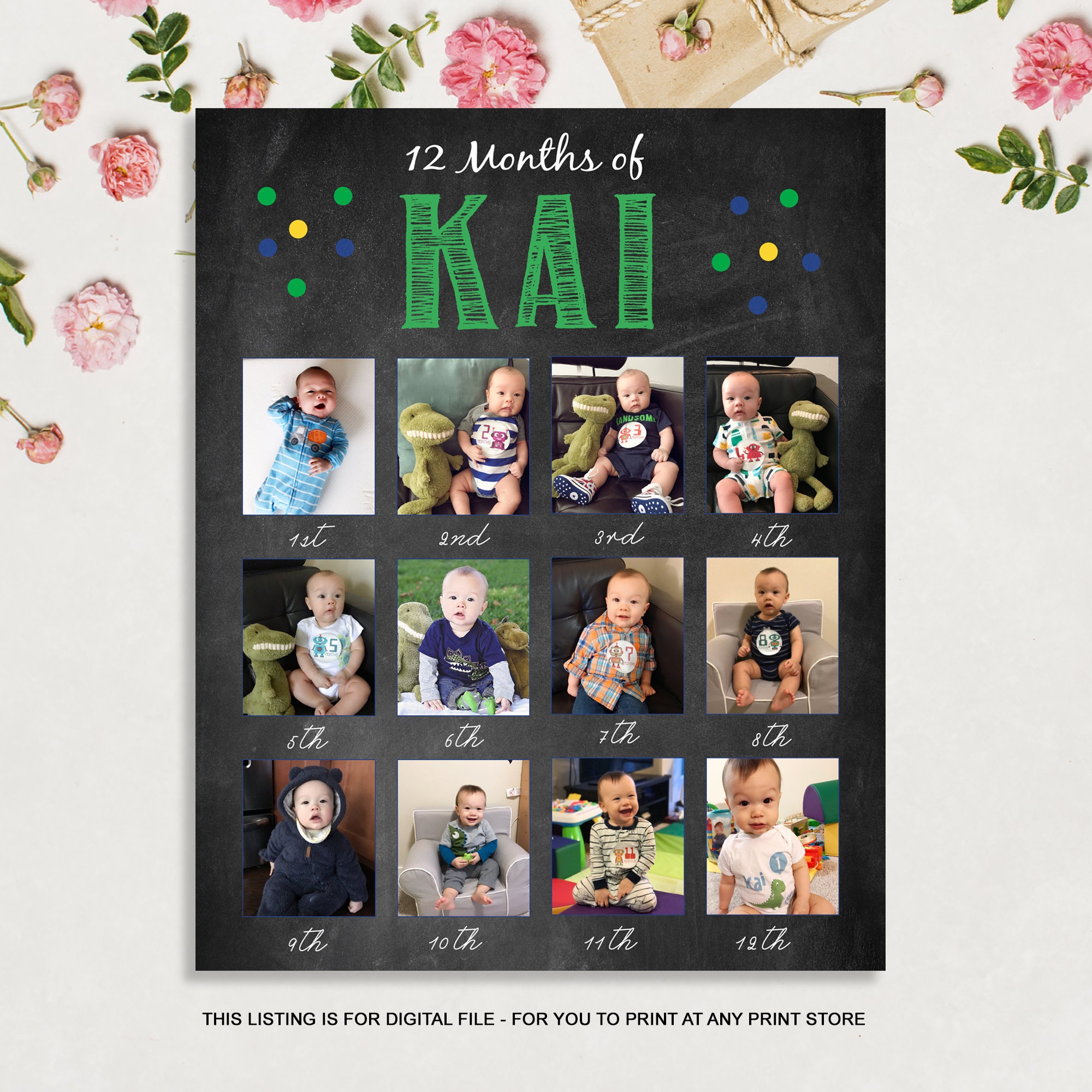 LARGE First 12 months Baby picture collage board Baby's | Etsy