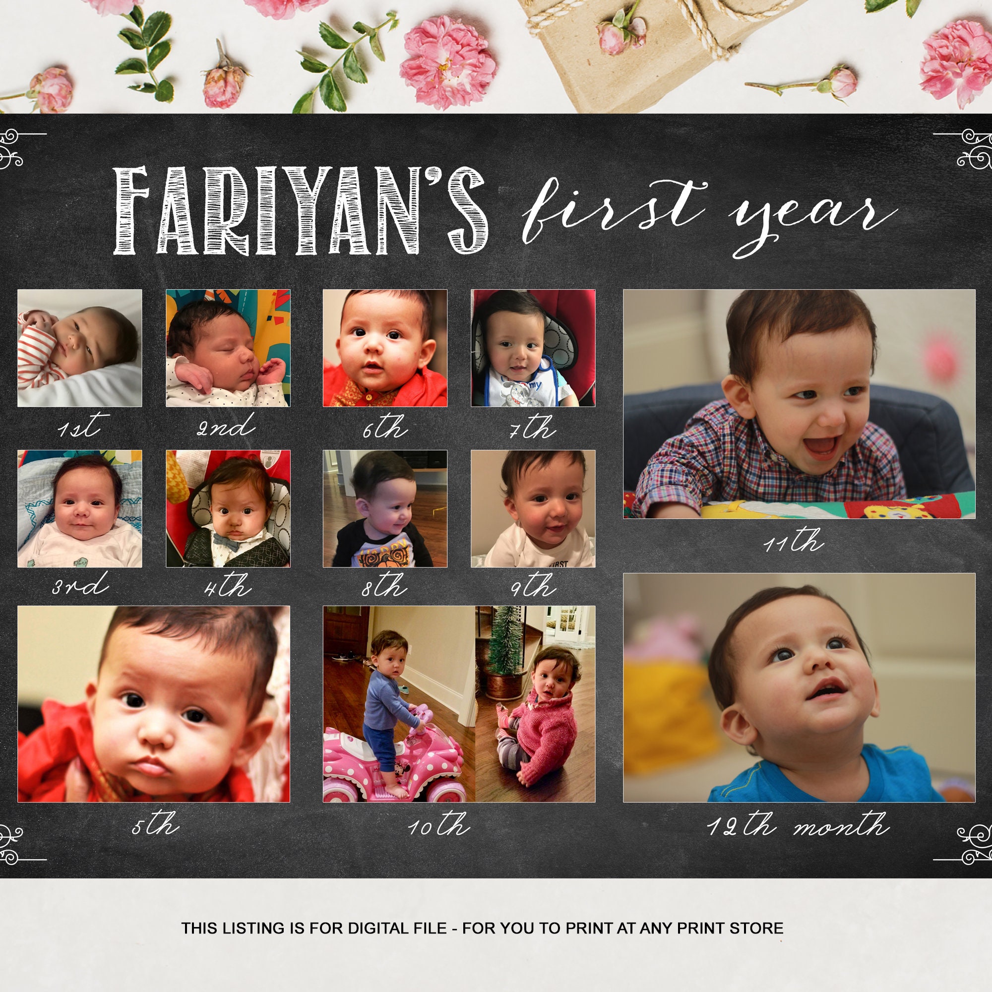 Baby Boy First Year Birthday Collage Sign Custom 1st | Etsy