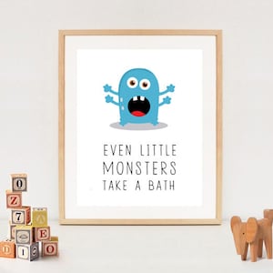 Kids Bathroom Rules Sign - Even Little Monsters Take a Bath - Boys ...