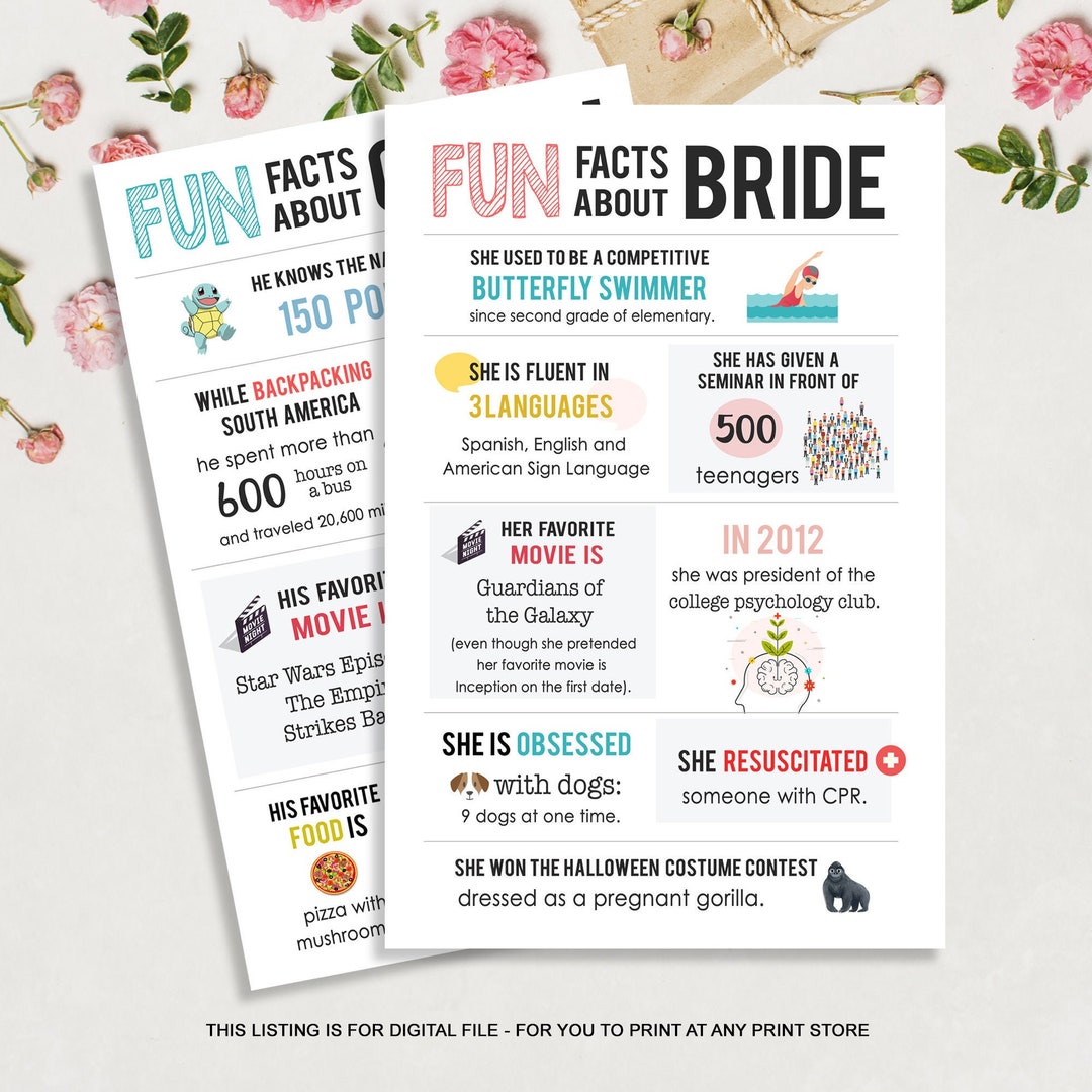 Personalized Fun Facts About Bride Infographic Sign - Wedding and ...