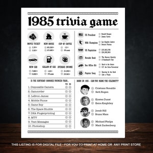 40th Birthday Party Games Printables - Trivia Games Born 1985 - INSTANT ...