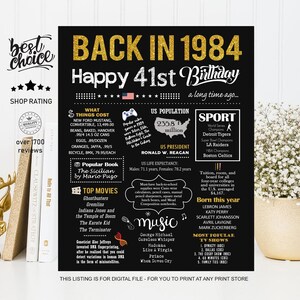 Back in 1984 Sign - 41st Birthday Sign for Him or Her - INSTANT ...
