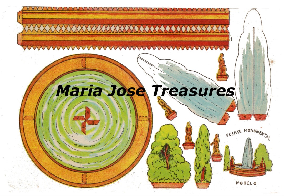 Vintage Fountain Spanish Paper Model Cut Outs Digital Download - Etsy