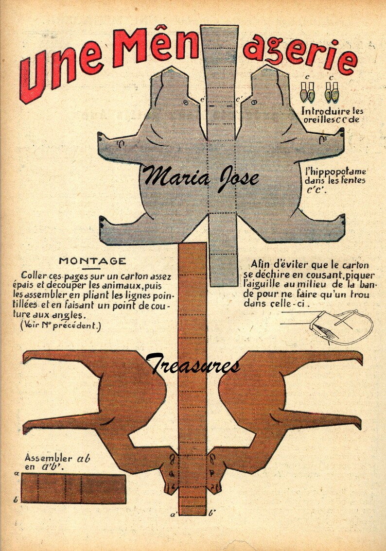 Vintage Animals Paper Model Foldable Cut Outs Digital Download - Etsy