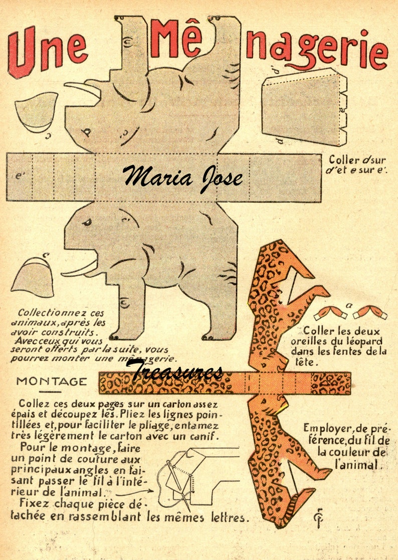 Vintage Animals Paper Model Foldable Cut Outs Digital Download - Etsy