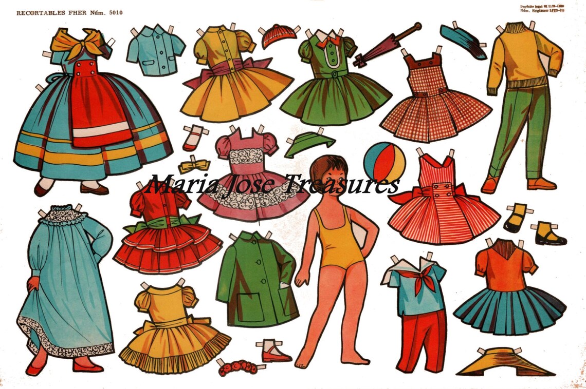 Vintage Spanish Paper Dolls With Spanish Folklor Costume Digital ...