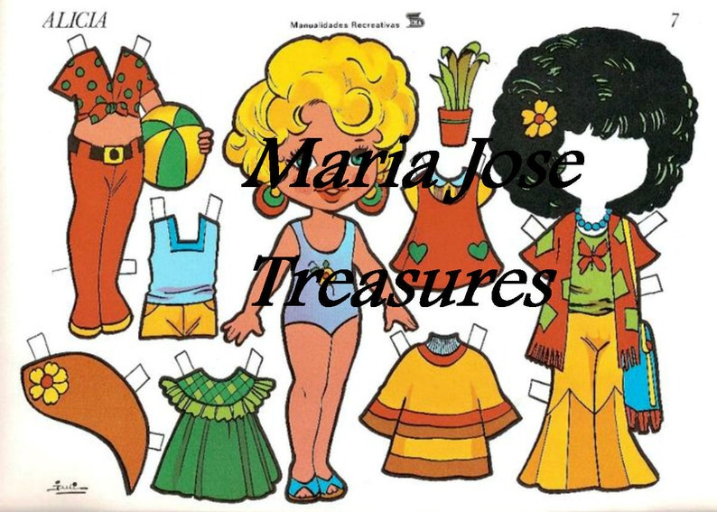 Vintage Spanish Paper Dolls Alicia With Hippie Clothes Digital Download ...
