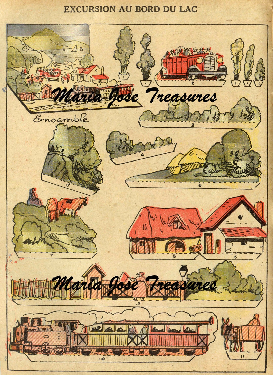 Vintage Train Trip to the Lake Scene Paper Model Cut Outs Digital ...