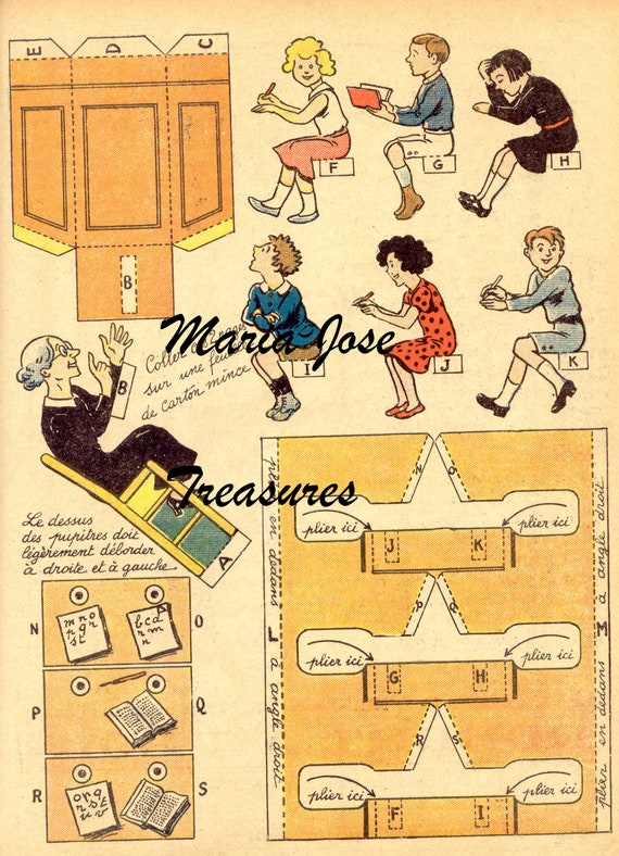 Vintage Scene classroom Paper Model Cut Outs | Etsy