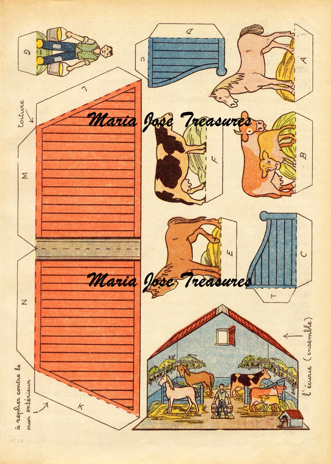 Vintage Barn Scene Paper Model Cut Outs Digital Download - Etsy