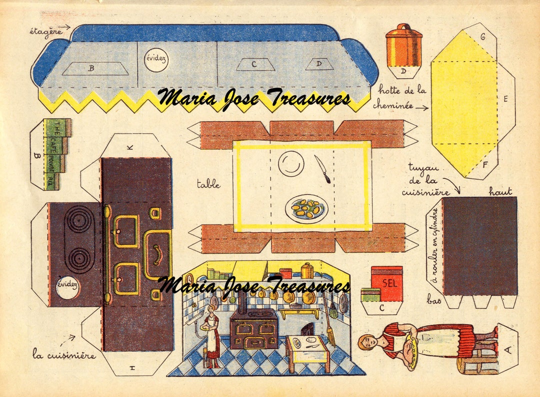 Vintage Kitchen Scene Paper Model Cut Outs Digital Download - Etsy