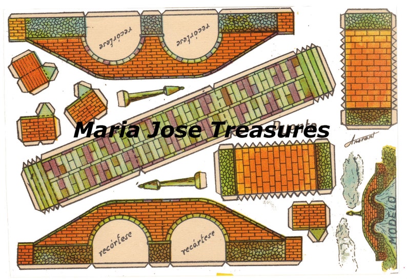 Vintage Town Bridge Spanish Paper Model Cut Outs Digital Download - Etsy