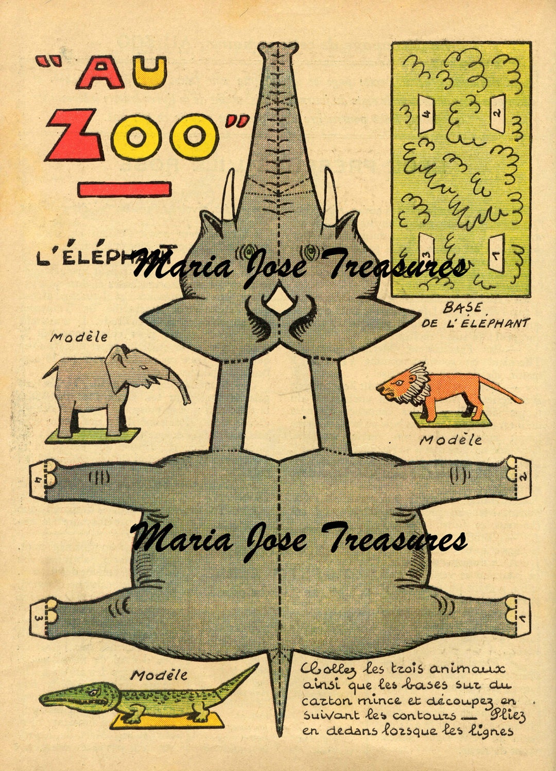 Vintage Zoo Animals Paper Model Foldable Cut Outs Digital Download - Etsy