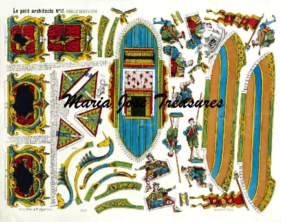Vintage Venetian Gondola Paper Model Cut Outs Digital Download - Etsy