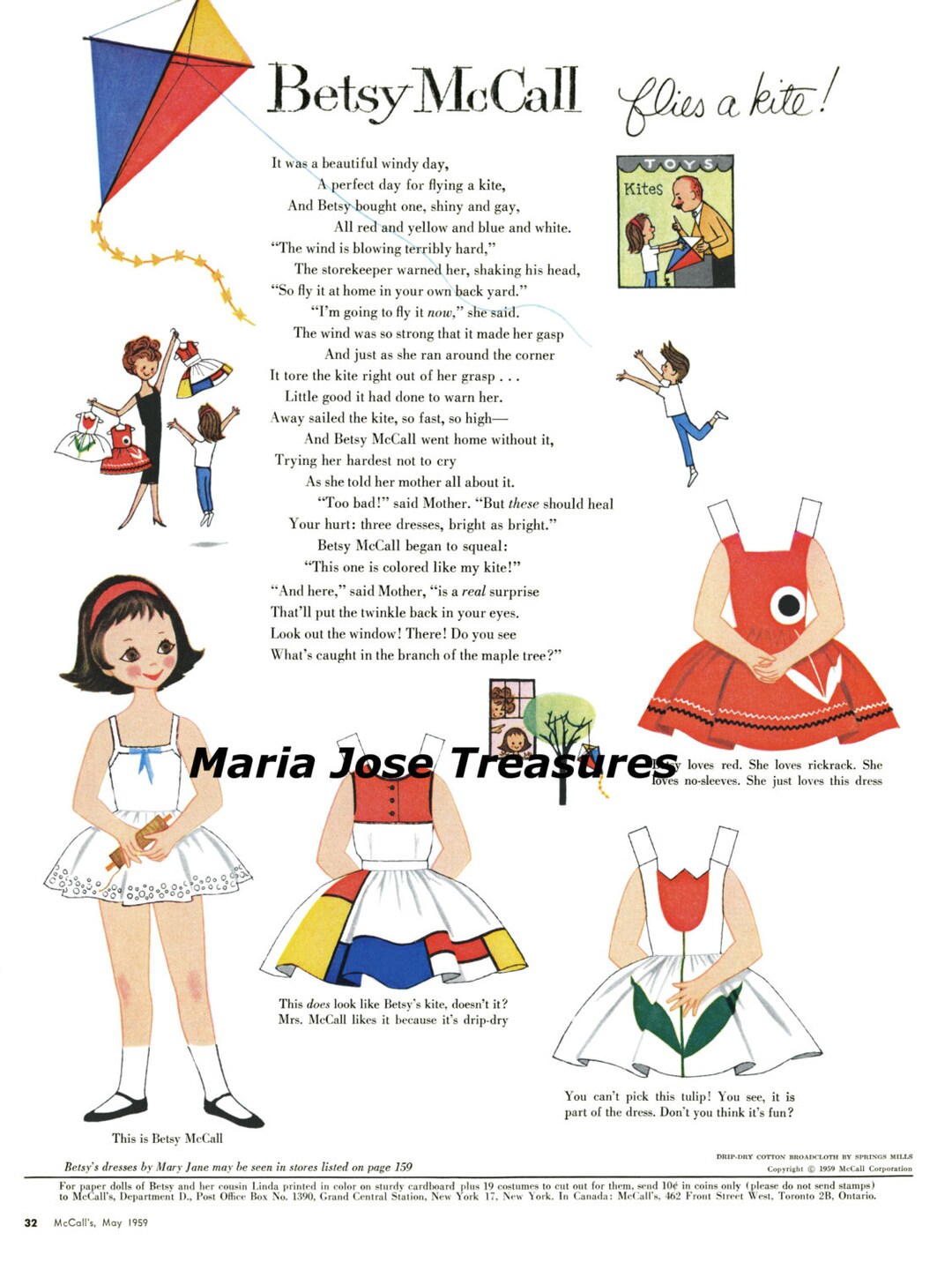 Betsy Plays With A Kite Paper Dolls Digital Download Etsy