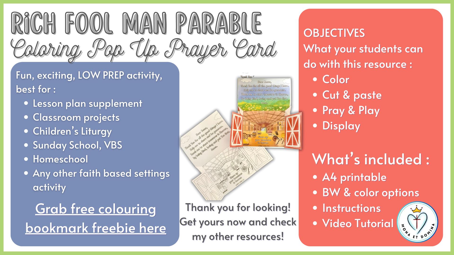Parable of Jesus the Rich Fool Luke 12 Bible Lesson Craft Activity ...