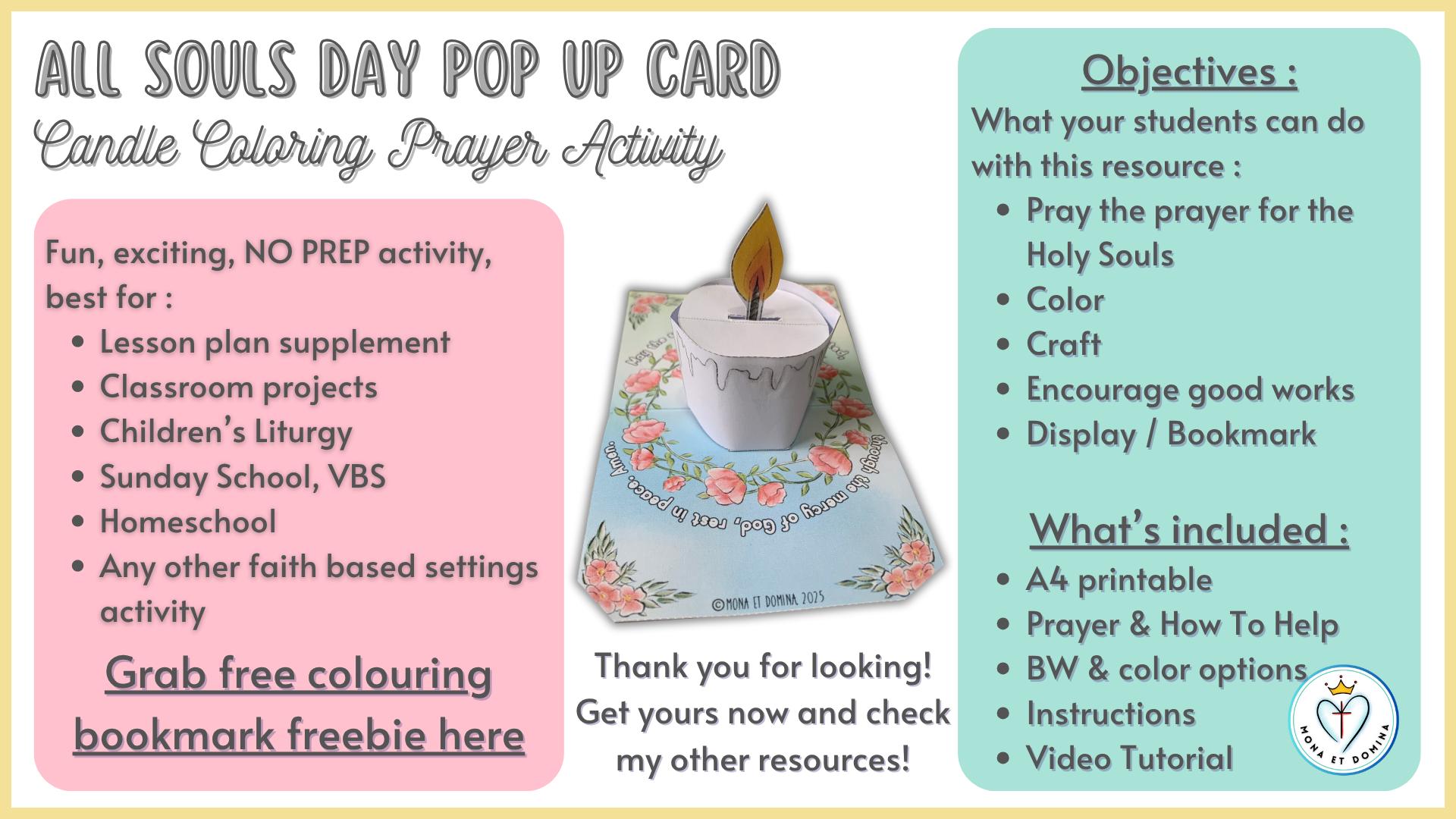 All Souls Day Craft 3D Pop up Candle Prayer Card Holy Souls Catholic ...