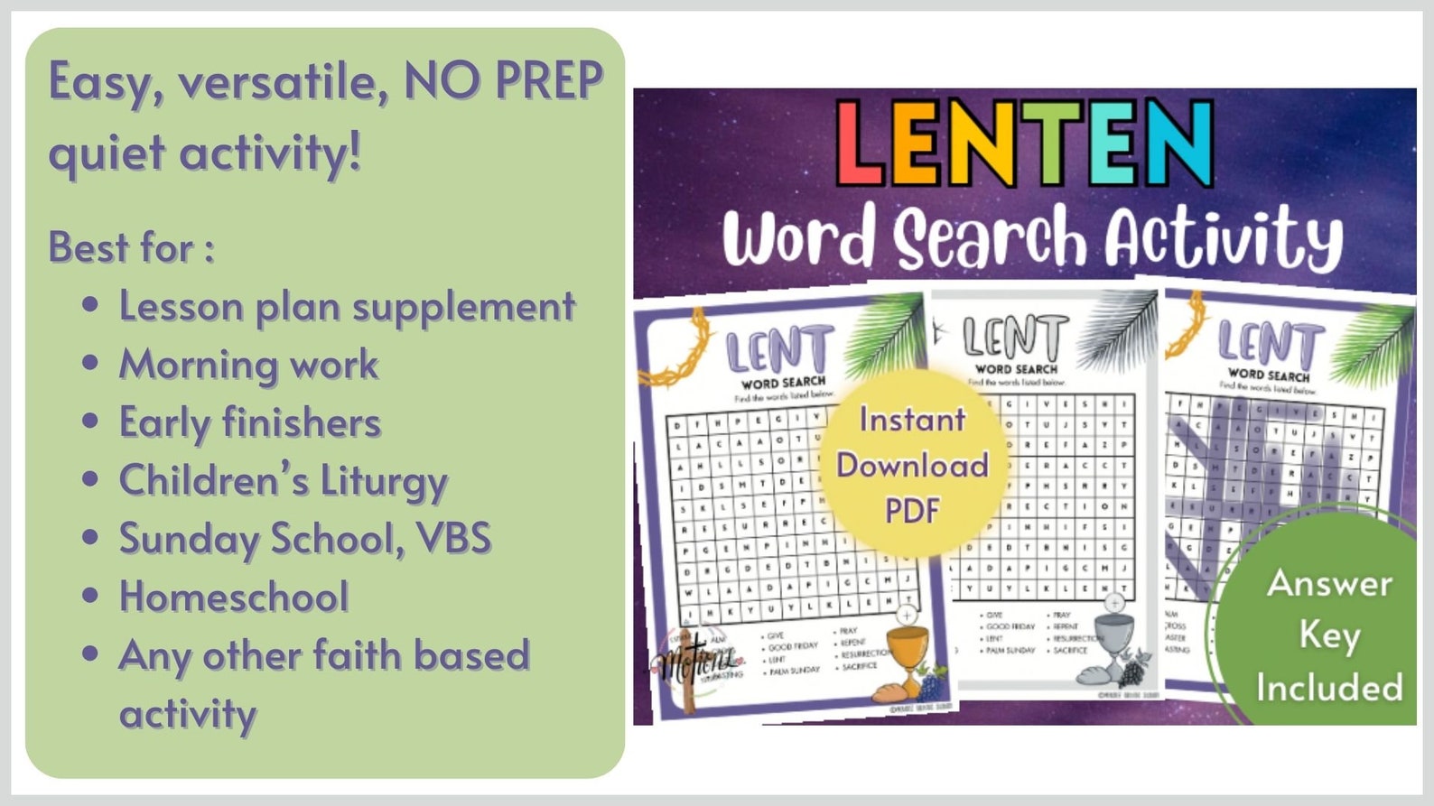 No Prep LENTEN Season Word Search Printable Activity, Ash Wednesday ...