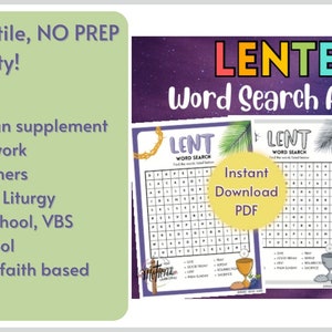 LENTEN Season Word Search Puzzles Catholic Christian Worksheet Lent ...