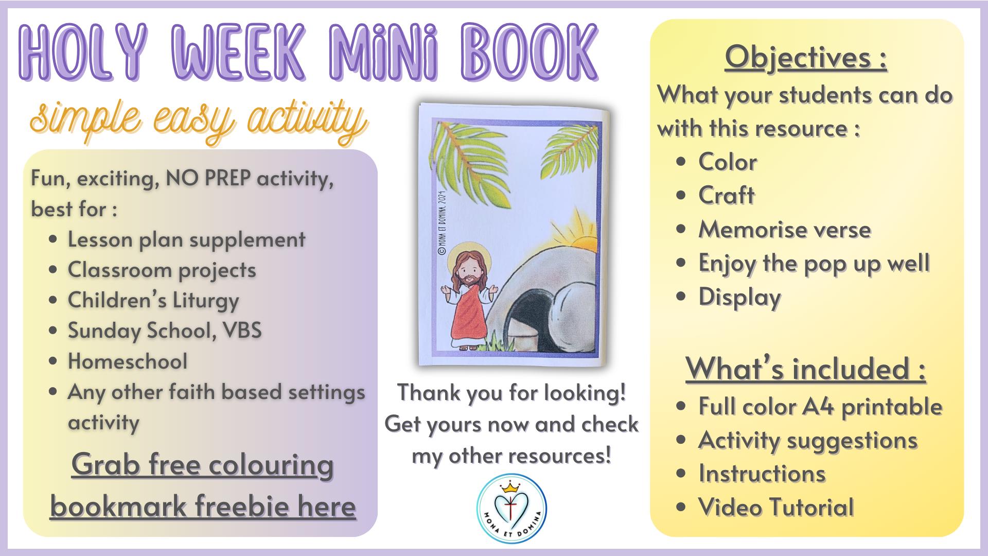 Easter Story Holy Week Mini Book Catholic Activity Palm Sunday to ...