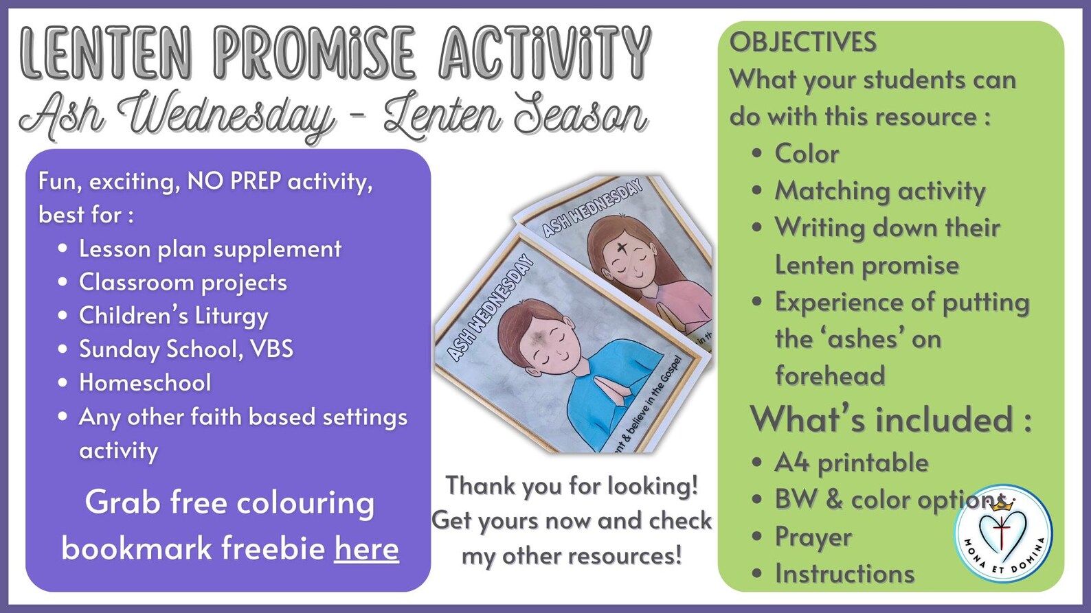 Ash Wednesday Lenten Promise Catholic Lent Activity Matching Words No ...