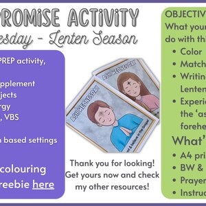 Ash Wednesday Lenten Promise Catholic Lent Activity Matching Words No ...
