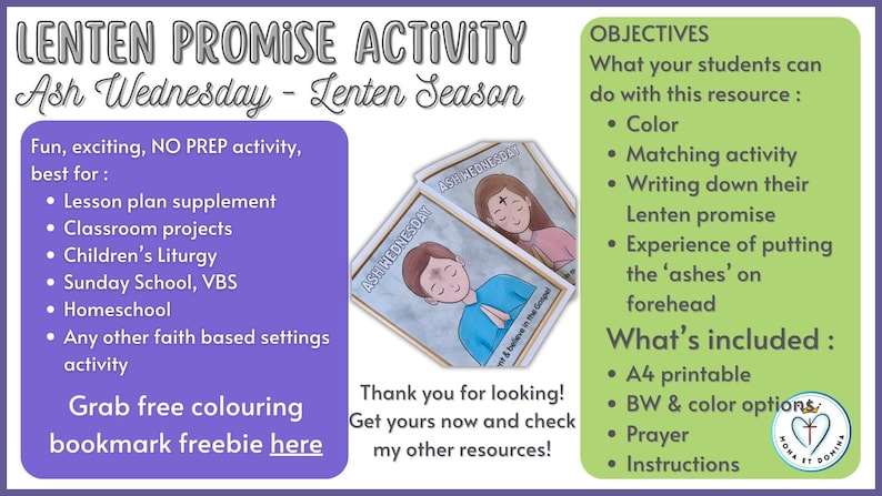 Ash Wednesday Lenten Promise Catholic Lent Activity Matching Words No ...