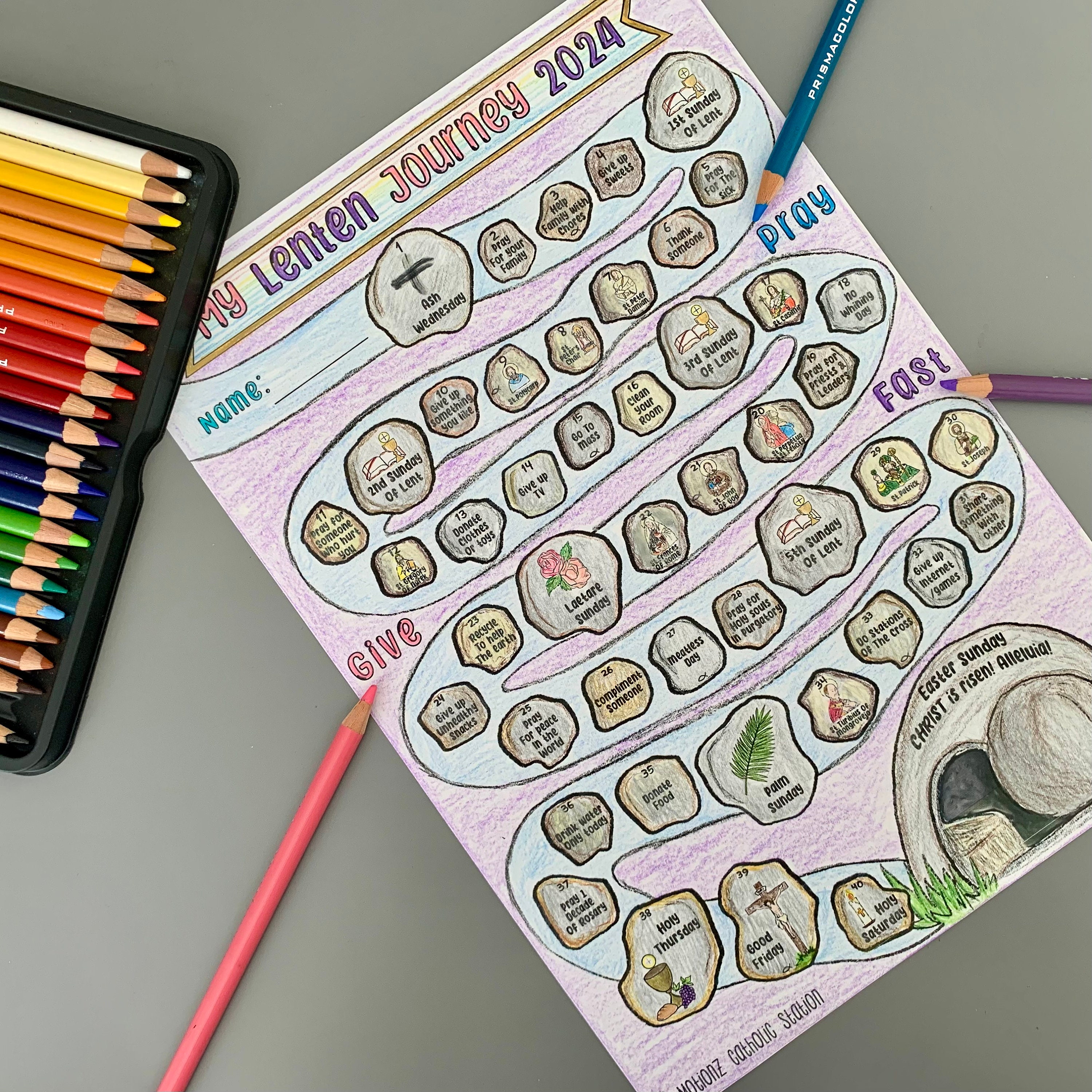 40 Days Catholic Lenten Journey to Easter Countdown Calendar Colouring ...