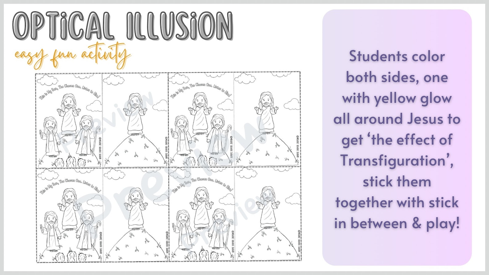 Transfiguration of Jesus Mark 9 Bible Lesson Craft Optical Illusion ...
