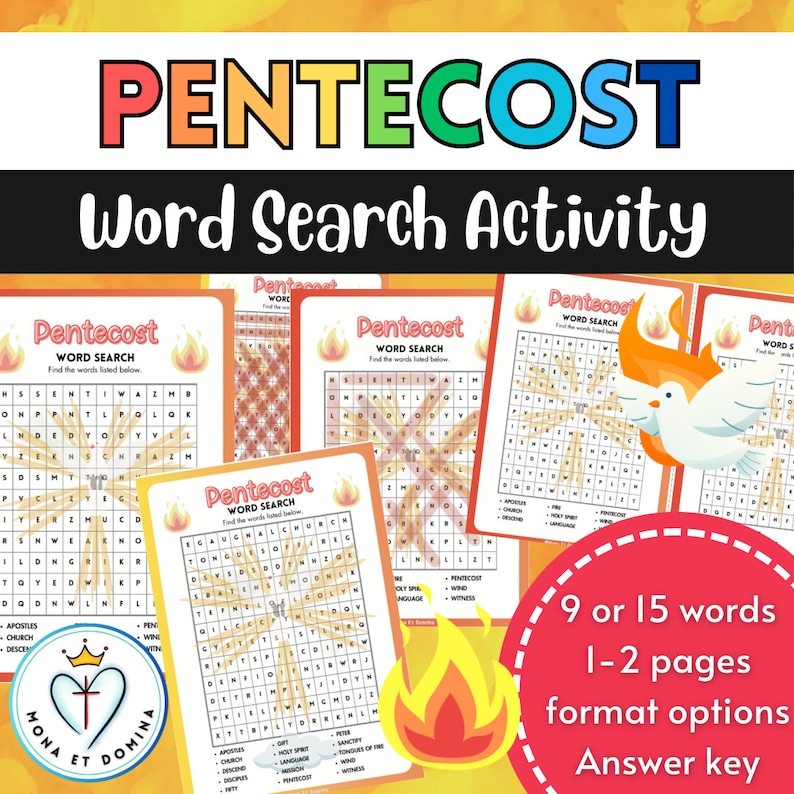 Digital Download Pentecost Holy Spirit Sunday Word Search No Prep Printable Activity Catholic ...