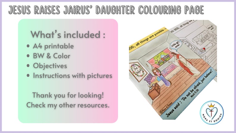 Digital Download Jesus Miracle Jairus Daughter Intractive Colouring ...