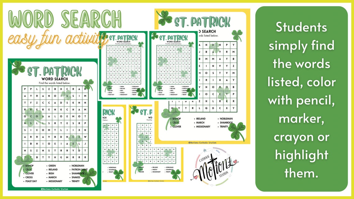 Digital Download St. Patrick’s Day Word Search No Prep Printable ...