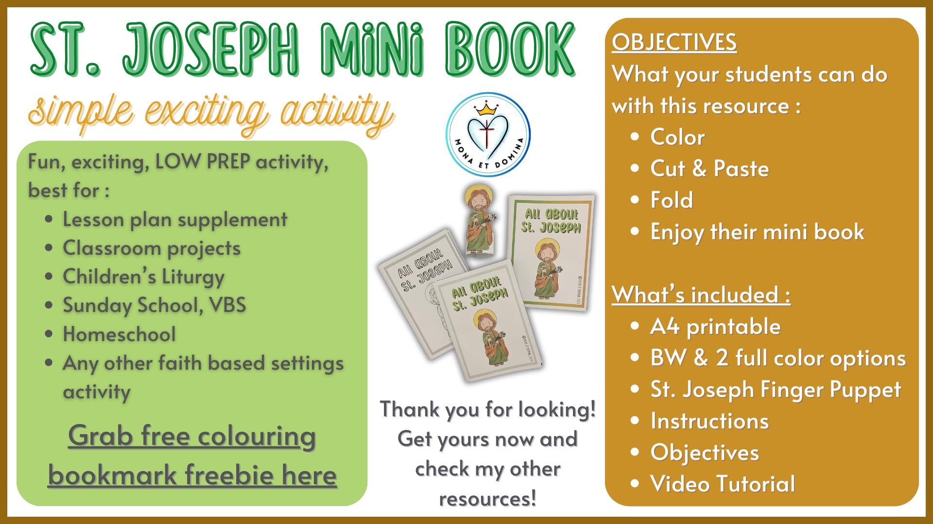 St Joseph Feast Day Craft the Worker Catholic Saint Story Mini Book ...