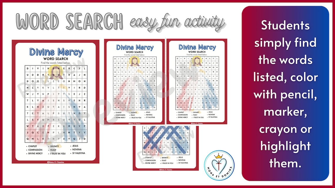 Digital Download Divine Mercy Sunday Word Search No Prep Printable ...