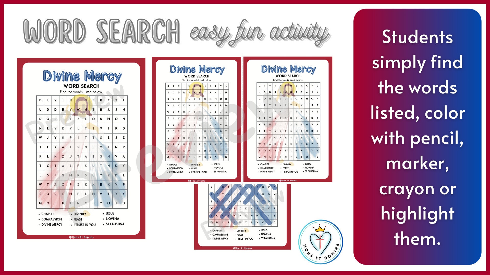 Digital Download Divine Mercy Sunday Word Search No Prep Printable ...