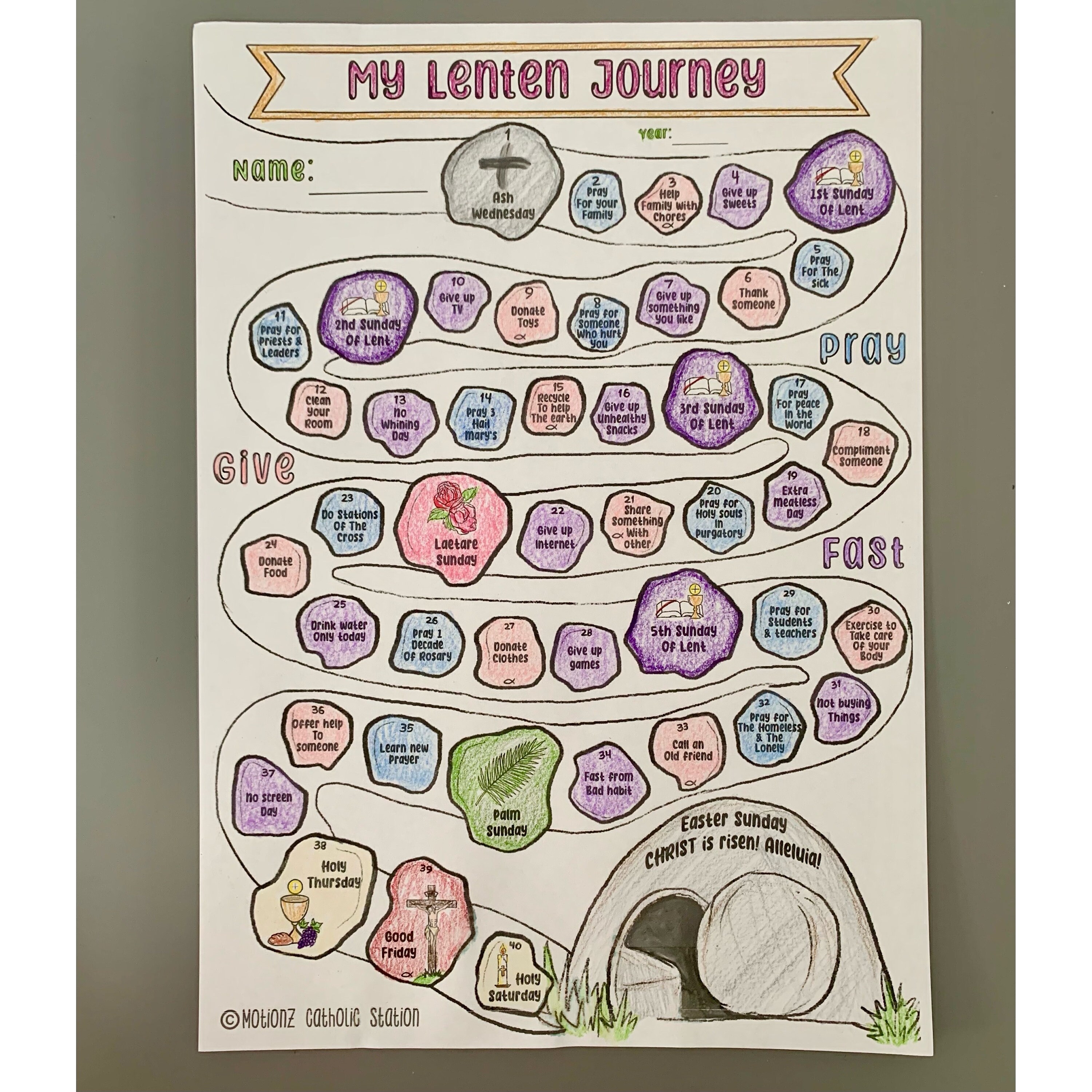 40 Days Catholic Lenten Journey to Easter Countdown Calendar Colouring ...