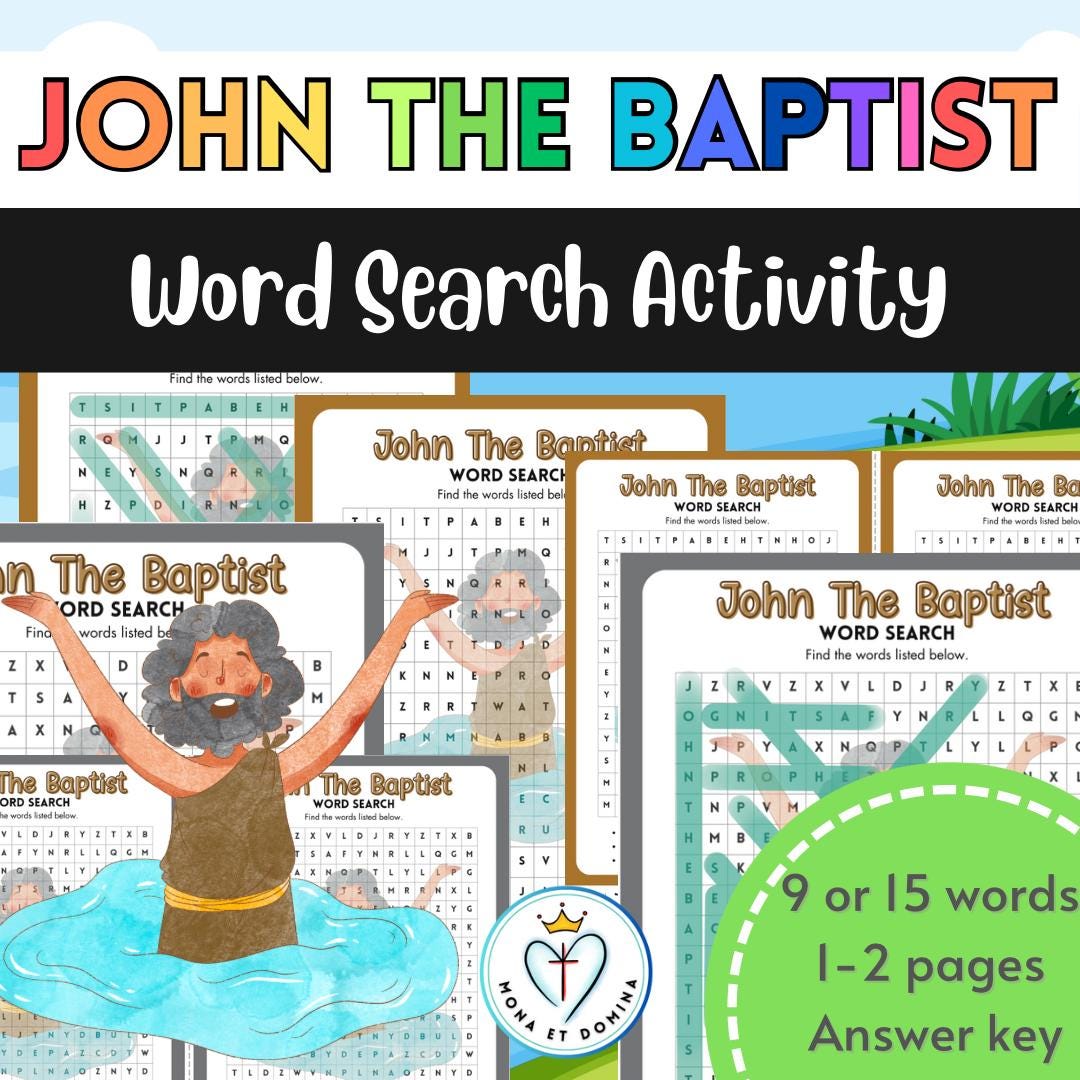 Digital Download John the Baptist Bible Character Word Search No Prep ...