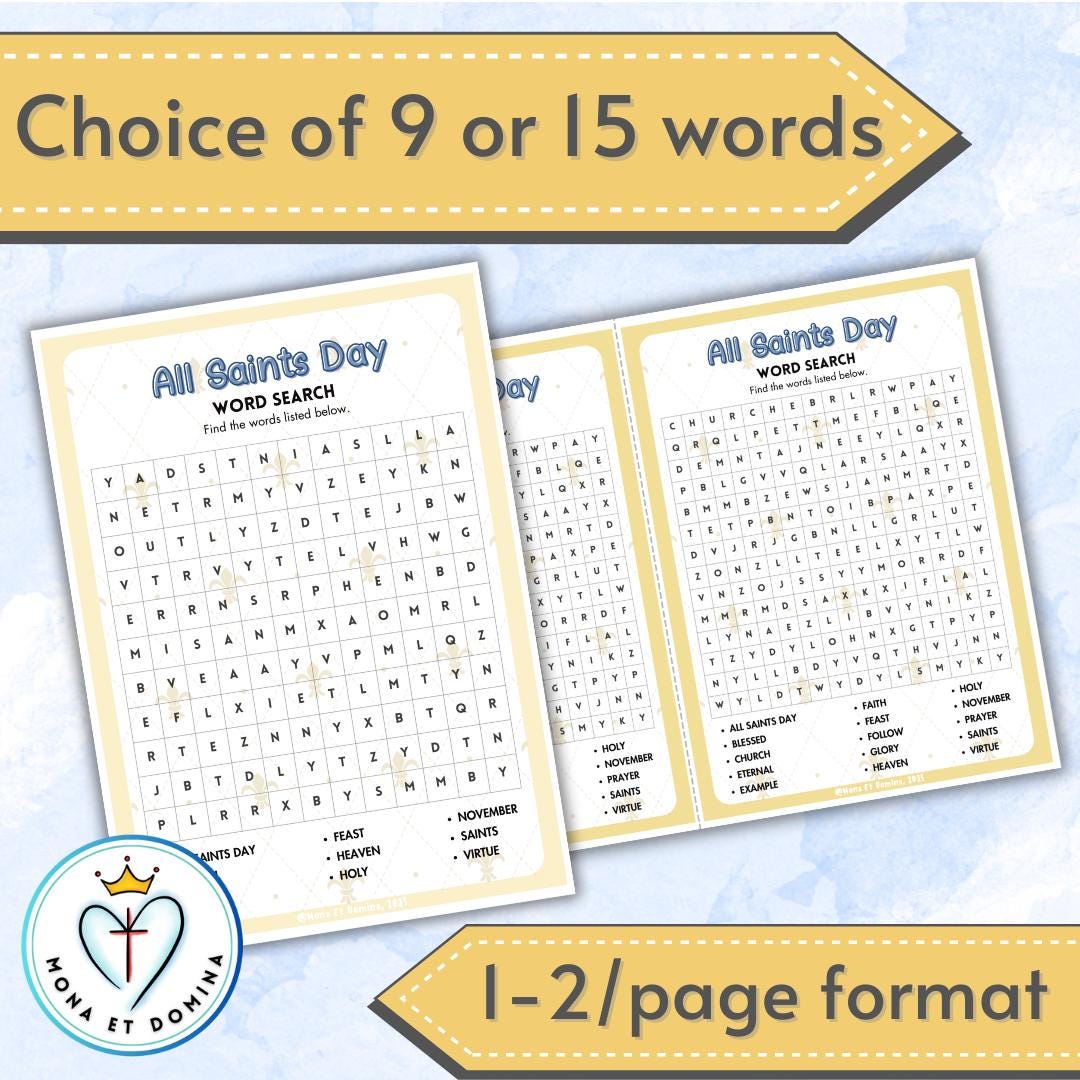 All Saints Day Word Search No Prep Printable Activity Catholic ...